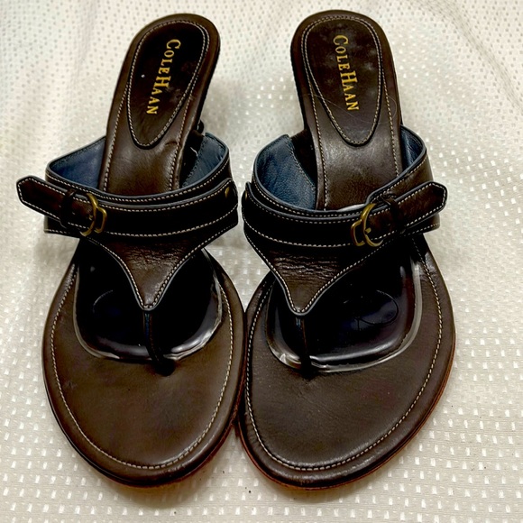 Cole Haan | Shoes | Cole Hahn Brown Leather Sandal Size 8 Low Heels 2 ...